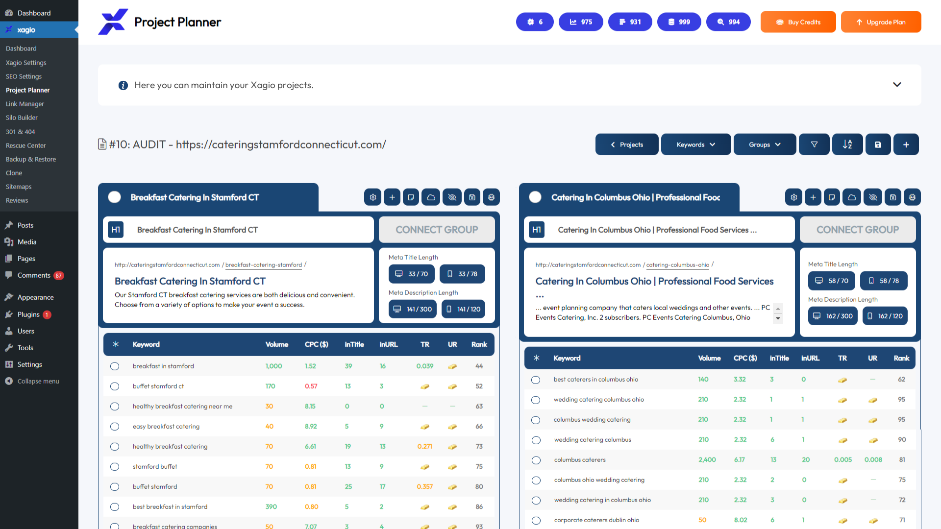Xagio Project Planner | A Singal SEO Dashboard For An Entire Website